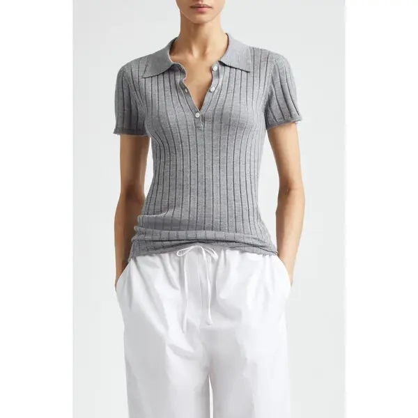 TOTEME Cashmere & Silk Rib Polo - Grey Melange