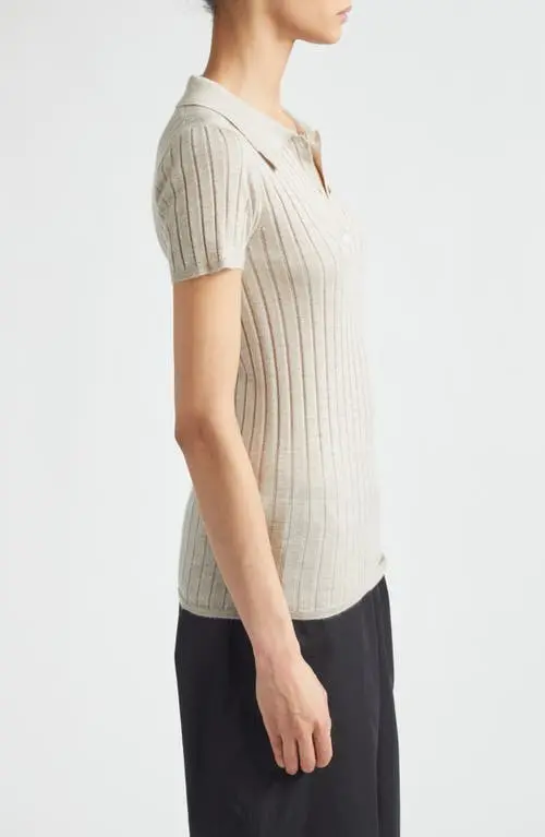 TOTEME Cashmere & Silk Rib Polo - Oat Melange