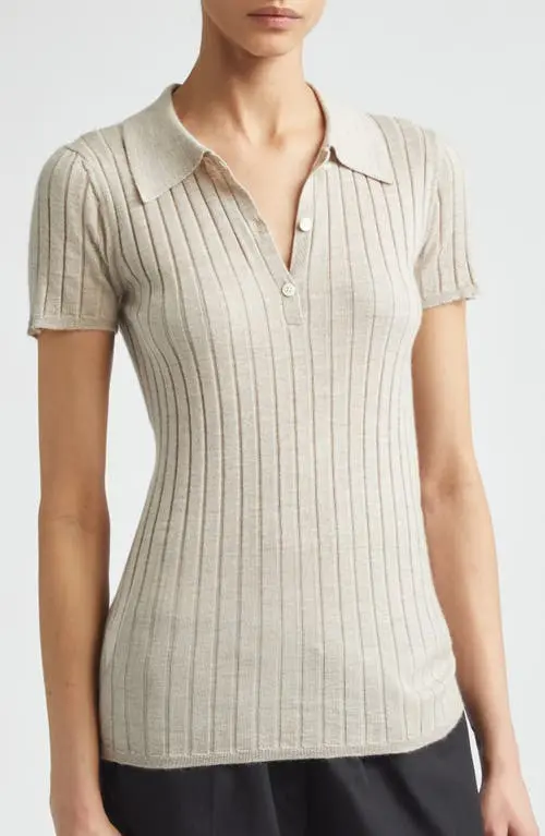 TOTEME Cashmere & Silk Rib Polo - Oat Melange