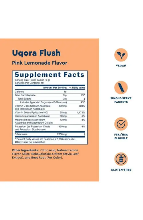 UQORA Flushurinary Tract With D-mannose, Vitamin C, Vitamin B6, Potassium