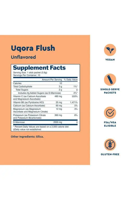 UQORA Flushurinary Tract With D Mannose, Vitamin C, Vitamin B6, Potassium