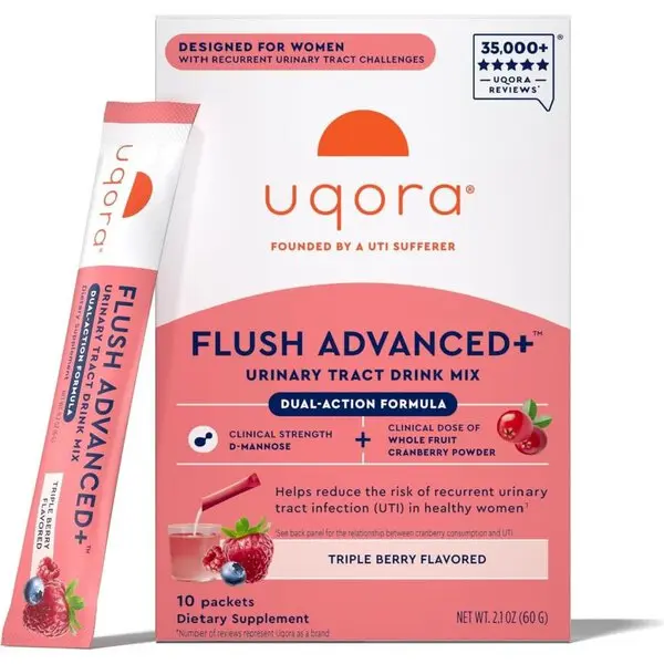 UQORA Flush Urinary Tract Supplement With Cranberry, D-mannose, Vitamin C