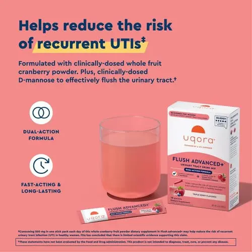 UQORA Flush Urinary Tract Supplement With Cranberry, D-mannose, Vitamin C