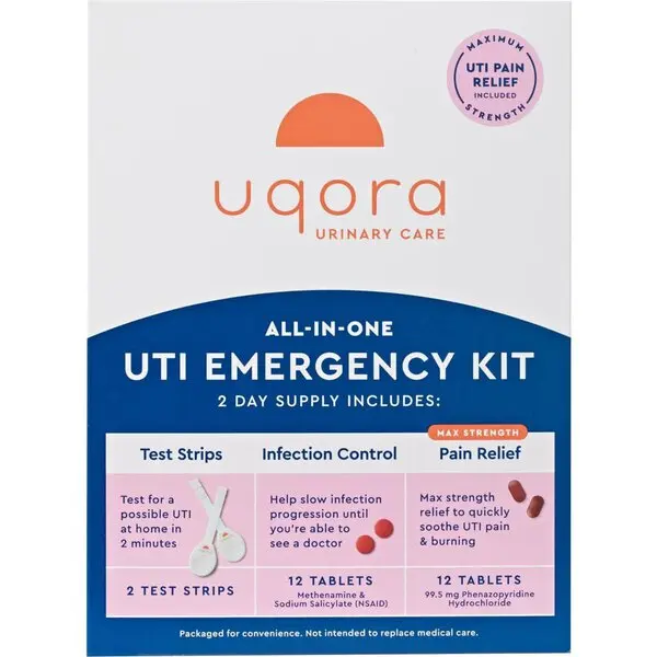 UQORA Uti Test Strip Kit With 12 Uti Pain Relief Tablets And 12 Urinary Tract Support Tablets