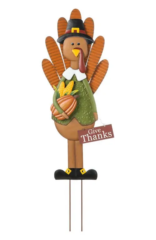 GLITZHOME Thanksgiving Metal Turkey Yard Stake Standing Decor Or Wall Sign