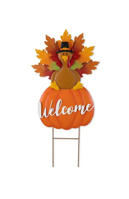 GLITZHOME Thanksgiving Metal Turkey Yard Stake Standing Decor Or Wall Sign