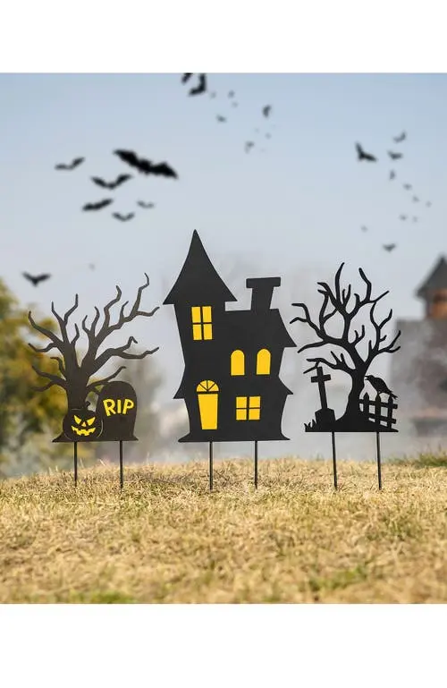 GLITZHOM Set Of 3 Halloween Metal Haunted House Yard Stake