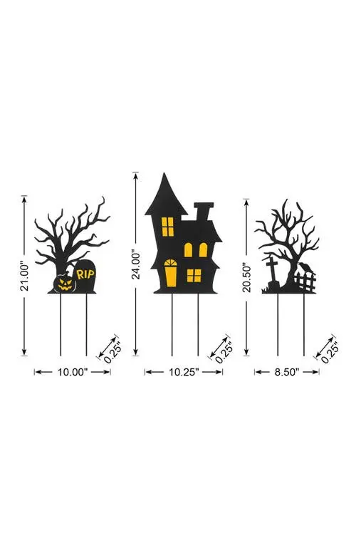 GLITZHOM Set Of 3 Halloween Metal Haunted House Yard Stake