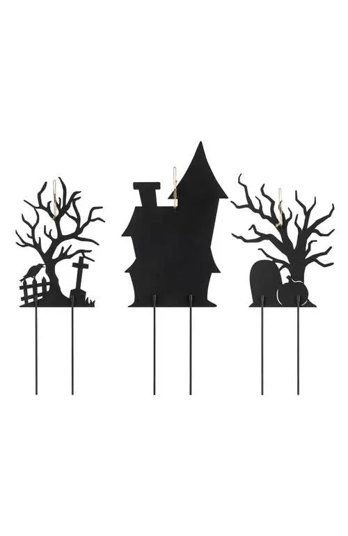 GLITZHOM Set Of 3 Halloween Metal Haunted House Yard Stake