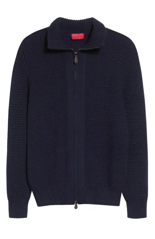 Isaia Wool Bomber Cardigan - Navy