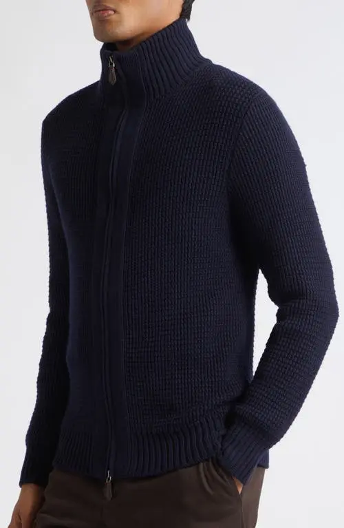 Isaia Wool Zip-up Bomber Cardigan