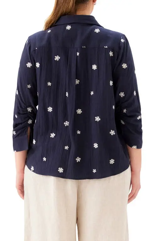 Karen Kane Embroidered Ruched Sleeve Shirt