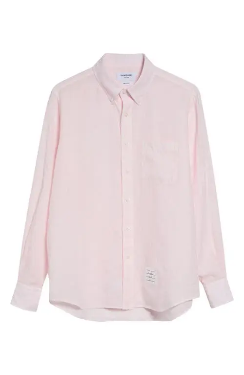 Thom Browne Straight Fit Garment Dye Linen Button-down Shirt - Light Pink