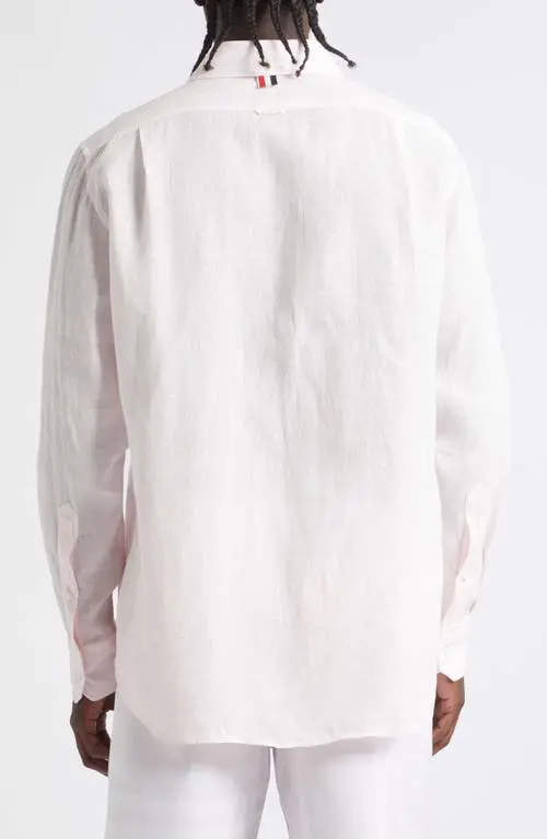 Thom Browne Straight Fit Garment Dye Linen Button-down Shirt - Light Pink