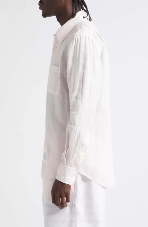 Thom Browne Straight Fit Garment Dye Linen Button-down Shirt - Light Pink