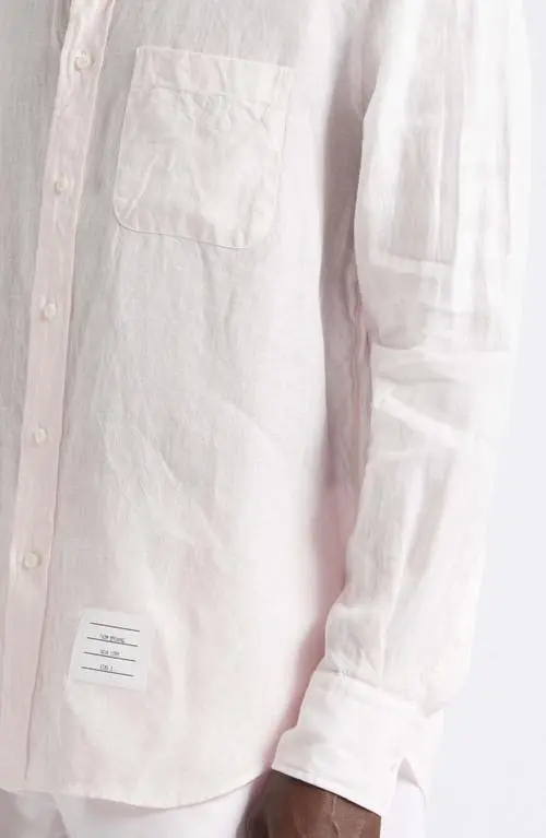 Thom Browne Straight Fit Garment Dye Linen Button-down Shirt - Light Pink