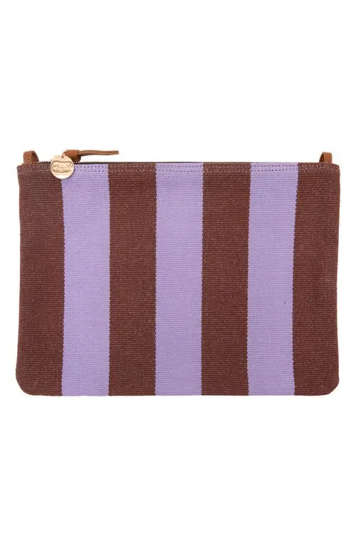 Clare V. Flat Stripe Canvas Clutch - Jacaranda/hazelnut