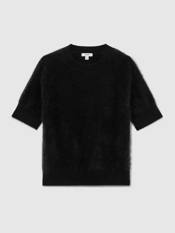 REISS Julia 100% Brushed Cashmere Short-sleeve Top - Black