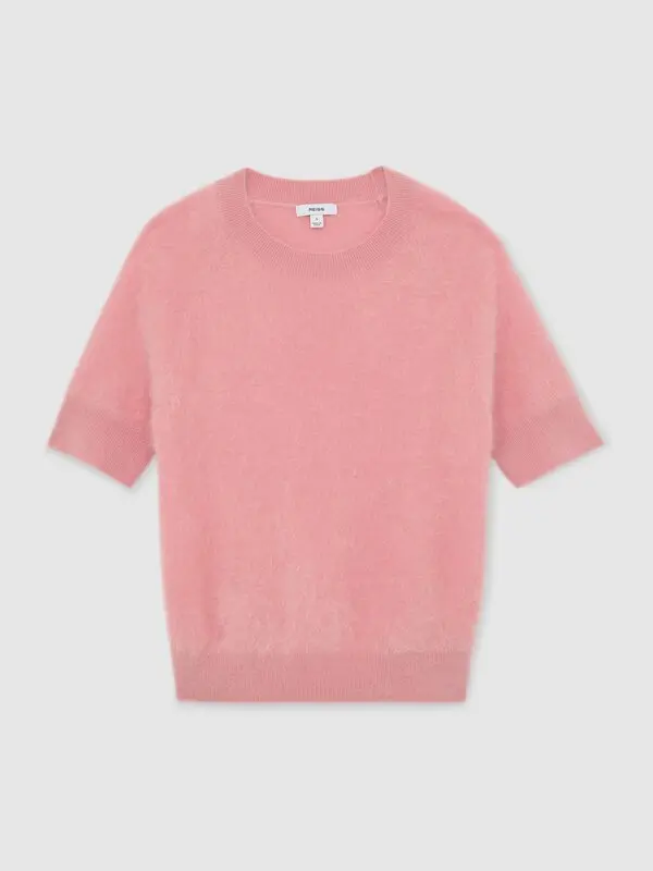 REISS Julia 100% Brushed Cashmere Short-sleeve Top