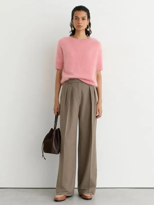 REISS Julia 100% Brushed Cashmere Short-sleeve Top