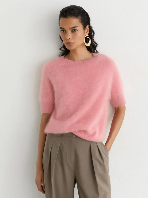 REISS Julia 100% Brushed Cashmere Short-sleeve Top