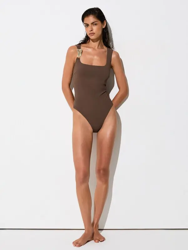 REISS Amelie Hardware-detail Square-neck Swimsuit