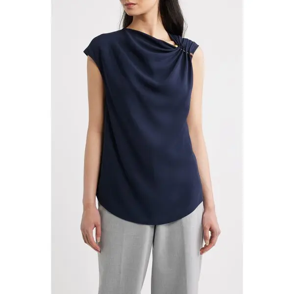 BOSS Bannea Pin Detail Crepe Top - Sky Captain