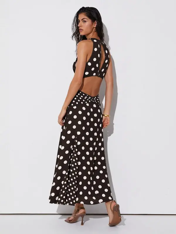 REISS Polka Dot Halter Neck Maxi Dress