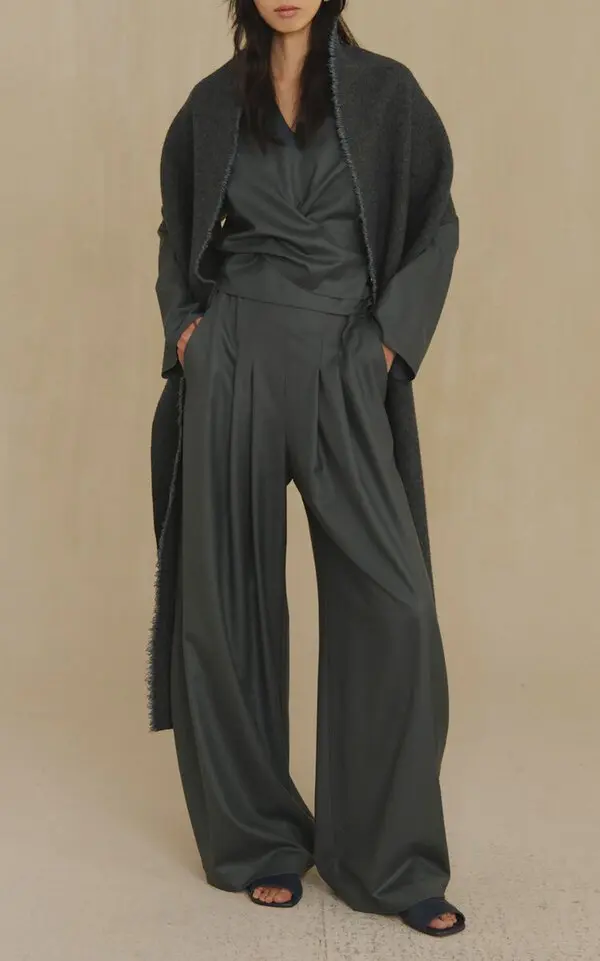 CORTANA Ahora Pleated Wool Wide Leg Pants