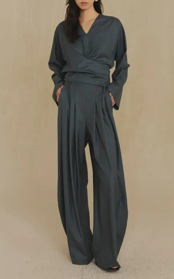CORTANA Ahora Pleated Wool Wide Leg Pants