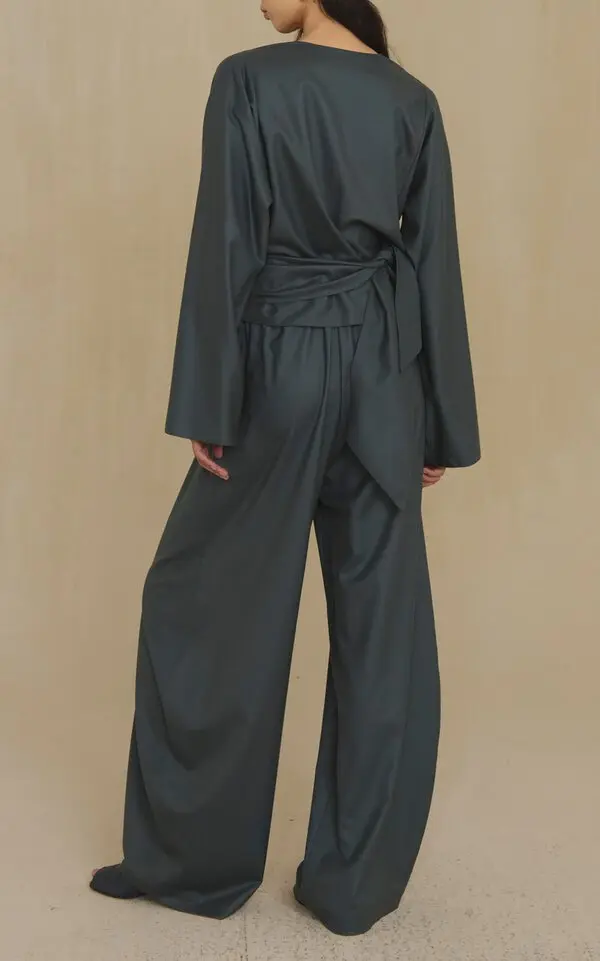 CORTANA Ahora Pleated Wool Wide Leg Pants