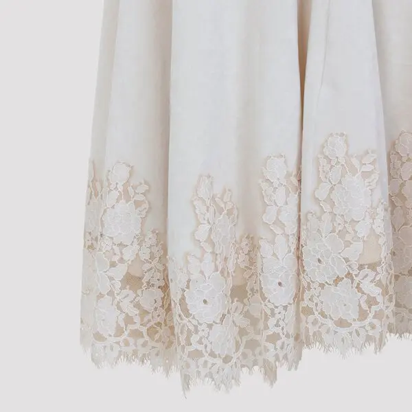 Alberta Ferretti Velvet Midi Dress With Embroidered Lace Hem
