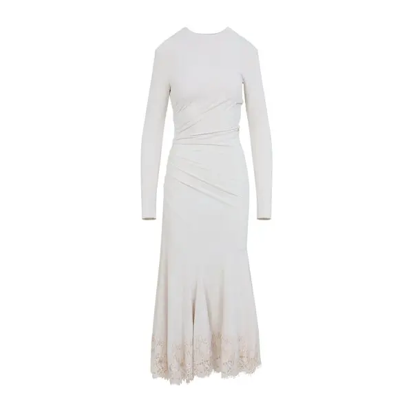 Alberta Ferretti Velvet Midi Dress With Embroidered Lace Hem - Multicolor