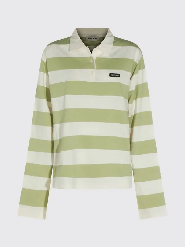 Miu Miu Striped Cotton Long Sleeve Polo Shirt
