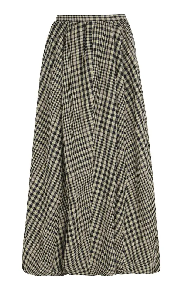 CORTANA Pausa Linen-wool Maxi Skirt - Plaid