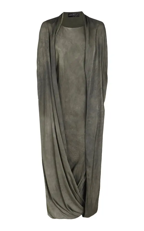 CORTANA Mars Satin Maxi Cape Dress - Green