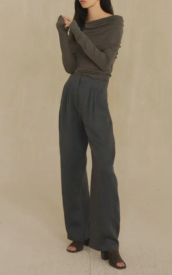 CORTANA Kyo Linen-wool Straight Leg Pants