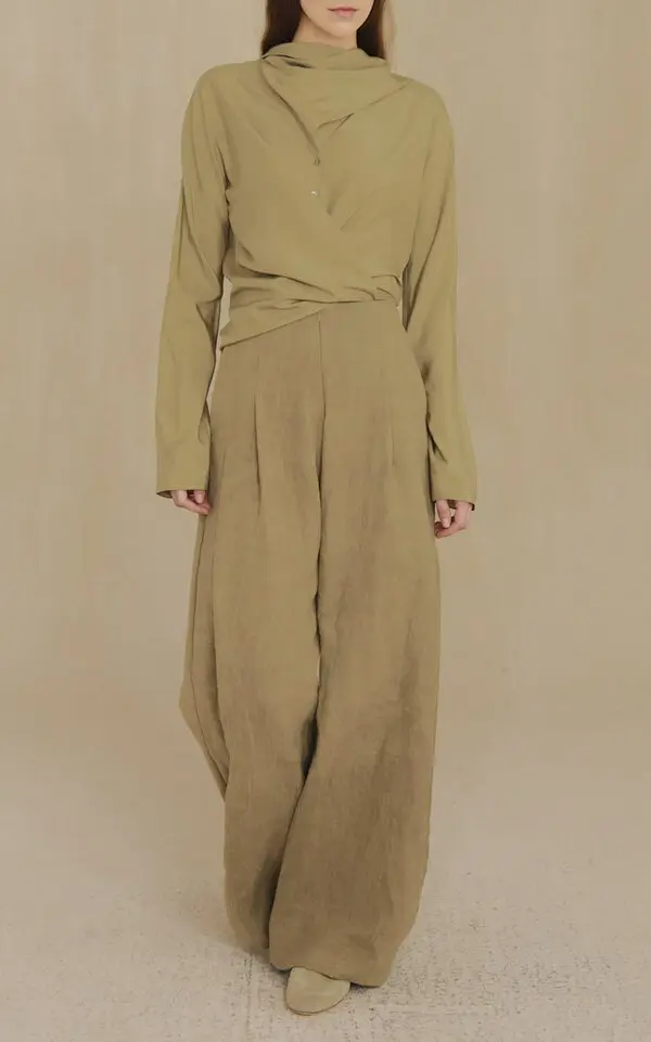 CORTANA Ser Linen-wool Jacquard Wide-leg Pants