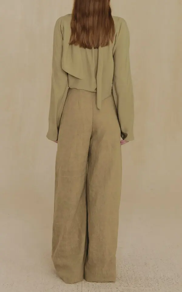 CORTANA Ser Linen-wool Jacquard Wide-leg Pants
