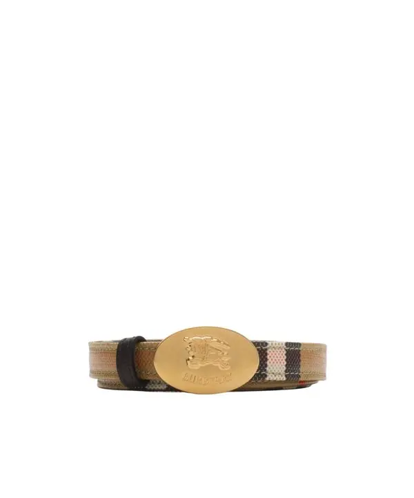 Burberry Thin Reversible Check Knight Stamp Belt - Sand/peat/gold
