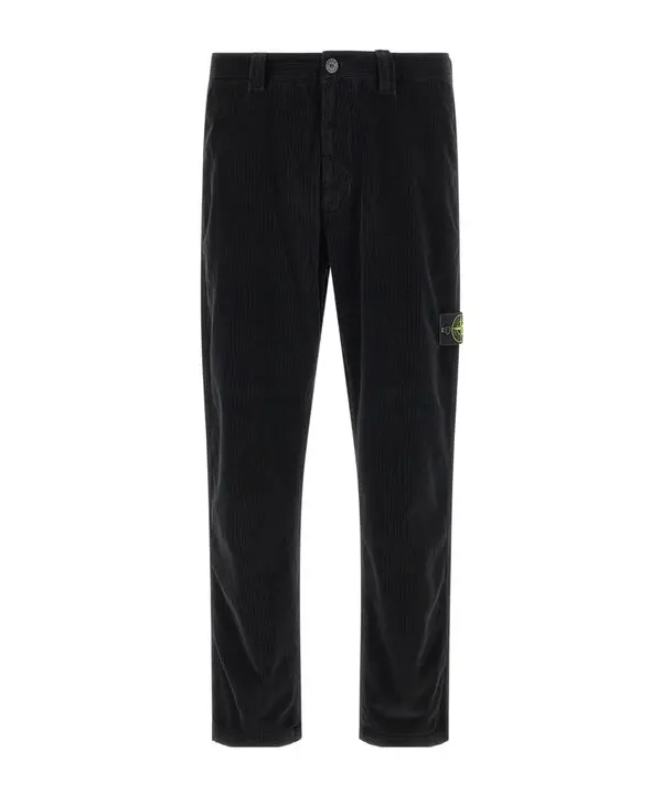 Stone Island Logo Patch Straight Leg Pants - Black