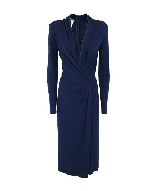 Alberta Ferretti Twisted-front Long-sleeved Midi Dress - Blue