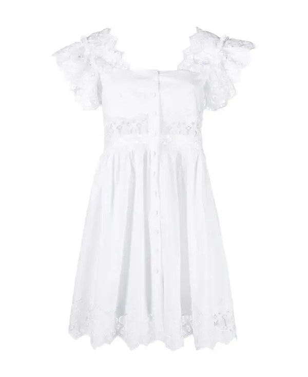 Alberta Ferretti Square-neck Fluted Midi Dress - White