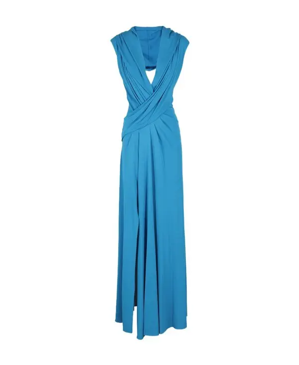 Alberta Ferretti Draped Open-back Slouch-hood Gown - Blue