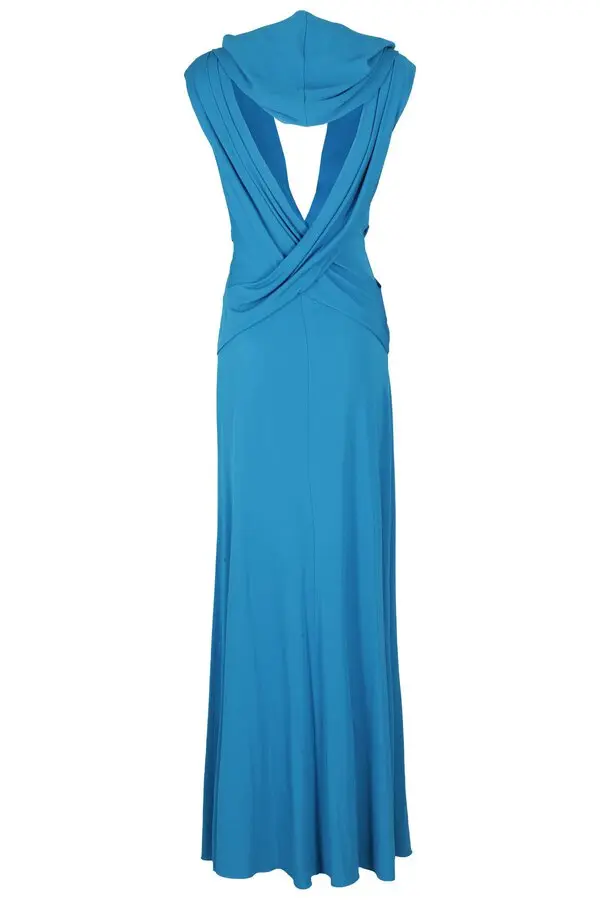 Alberta Ferretti Draped Open-back Slouch-hood Gown