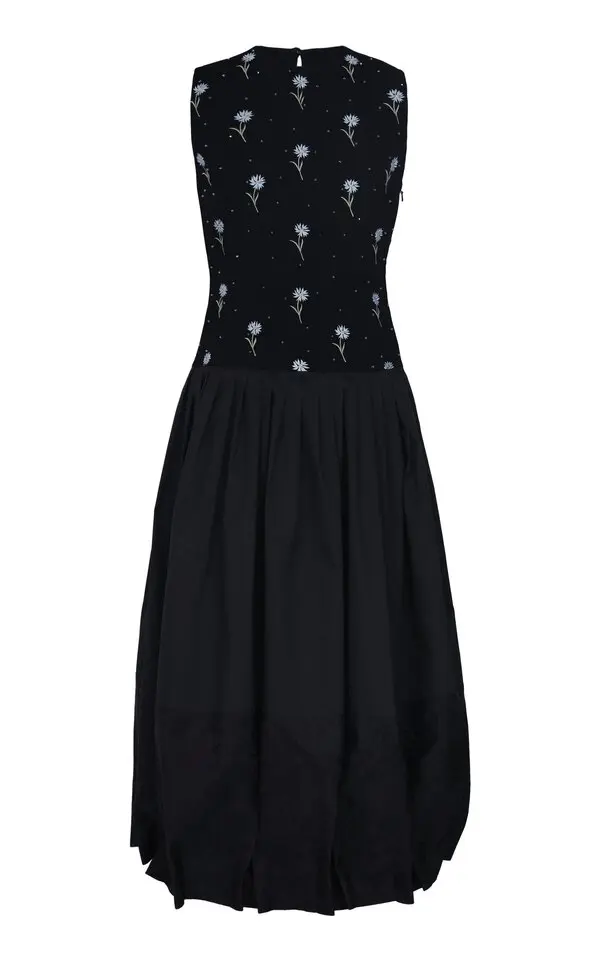 CHORUS Colette" Embroidered Floral Embellished High Neck Midi Dress - Black