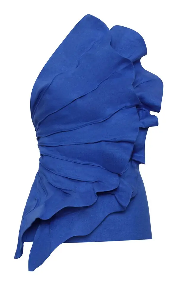 ANDRES OTALORA Santo Pleated Linen Bustier Top - Royal Blue
