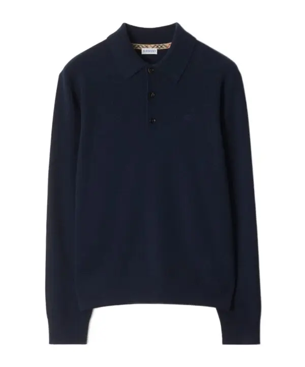 Burberry Long-sleeve Cashmere Blend Polo Shirt - Navy