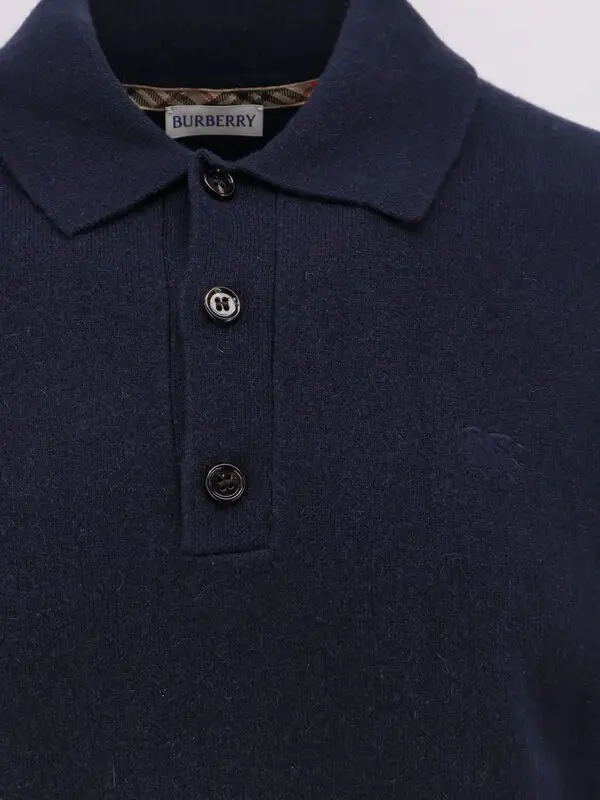 Burberry Ekd Embroidered Knitted Polo Shirt - Navy