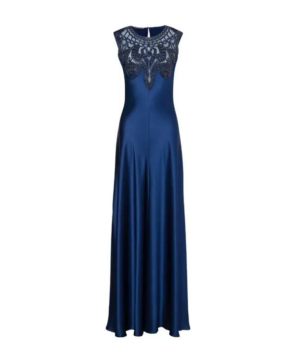 Alberta Ferretti Embellished Silk Maxi Dress - Blue
